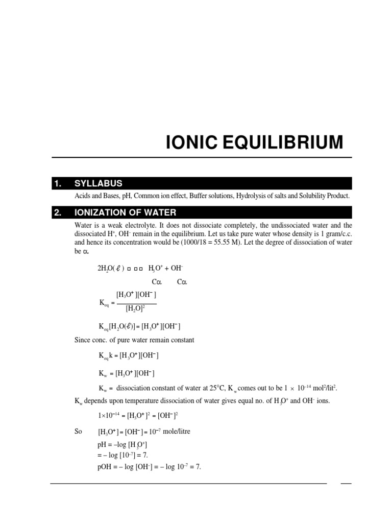 Ionic Equilibrium-01-Theory | PDF | Ph | Buffer Solution