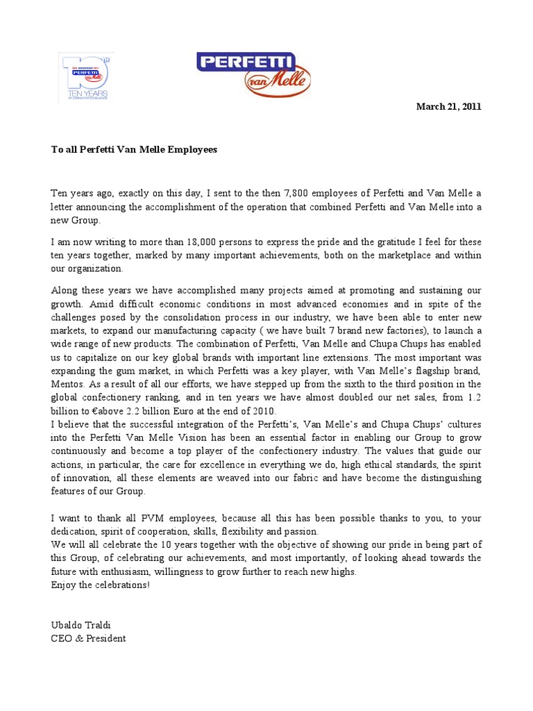Letter For 10th Anniversary From CEO | PDF