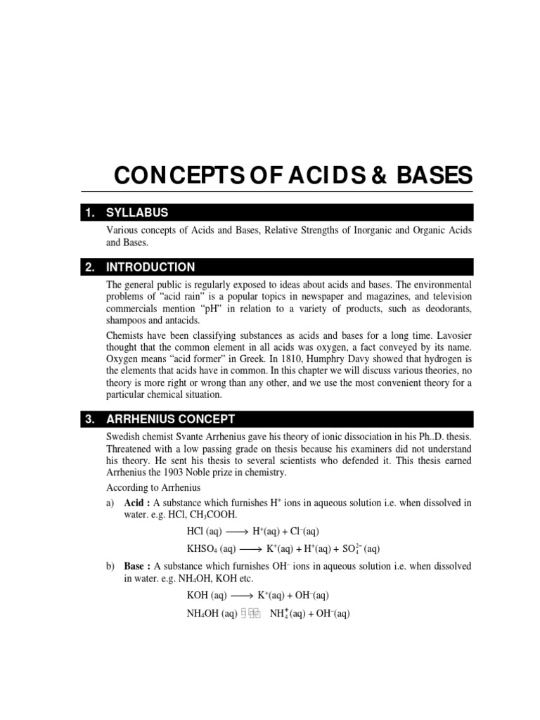 Concepts of Acids and Bases Explained | PDF | Acid | Hydroxide