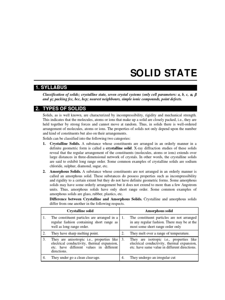 Solid State-01 (Theory) | PDF | Crystal Structure | Crystal