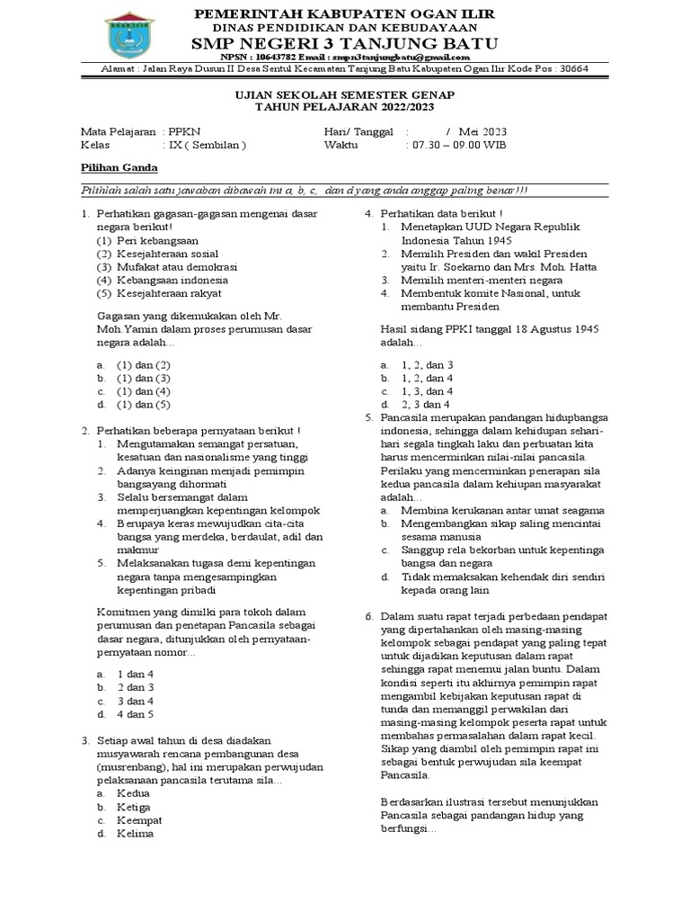 Soal Us PKN Kelas 9 2023 | PDF