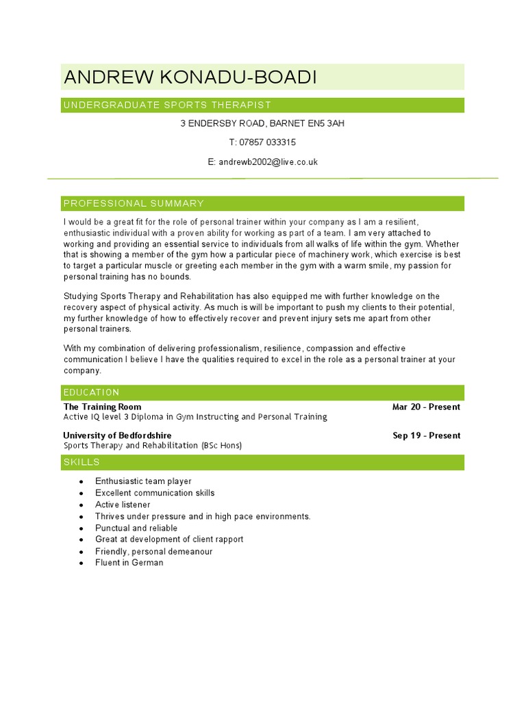 Andrew Konadu-Boadi CV | Download Free PDF | Physical Therapy | Personal Trainer