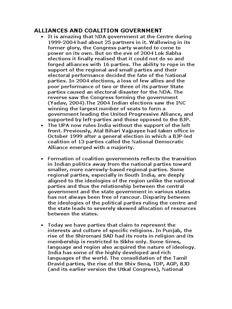 Alliances and Coalition Government | PDF | Subsidy | Government