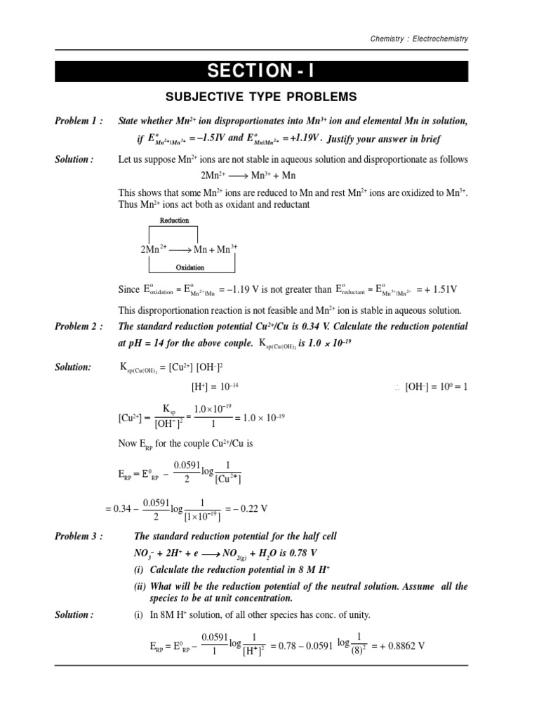 Electrochemistry Problem Solutions | PDF | Electrochemistry | Redox