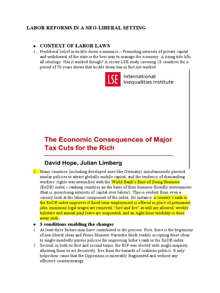 Labour Reforms in A Neoliberal Setting | PDF | Finance & Money Management