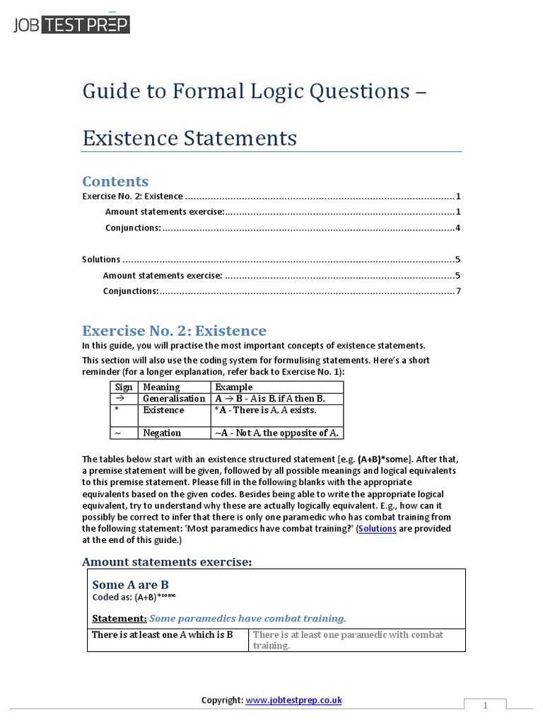 Formal Logic Guide Exercise 2 Existence UK | PDF | Logic | Mathematical ...