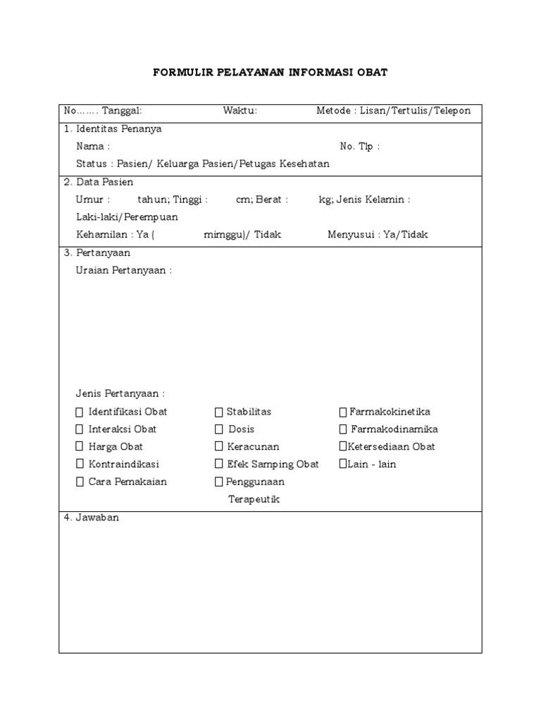 Formulir Pelayanan Informasi Obat | PDF