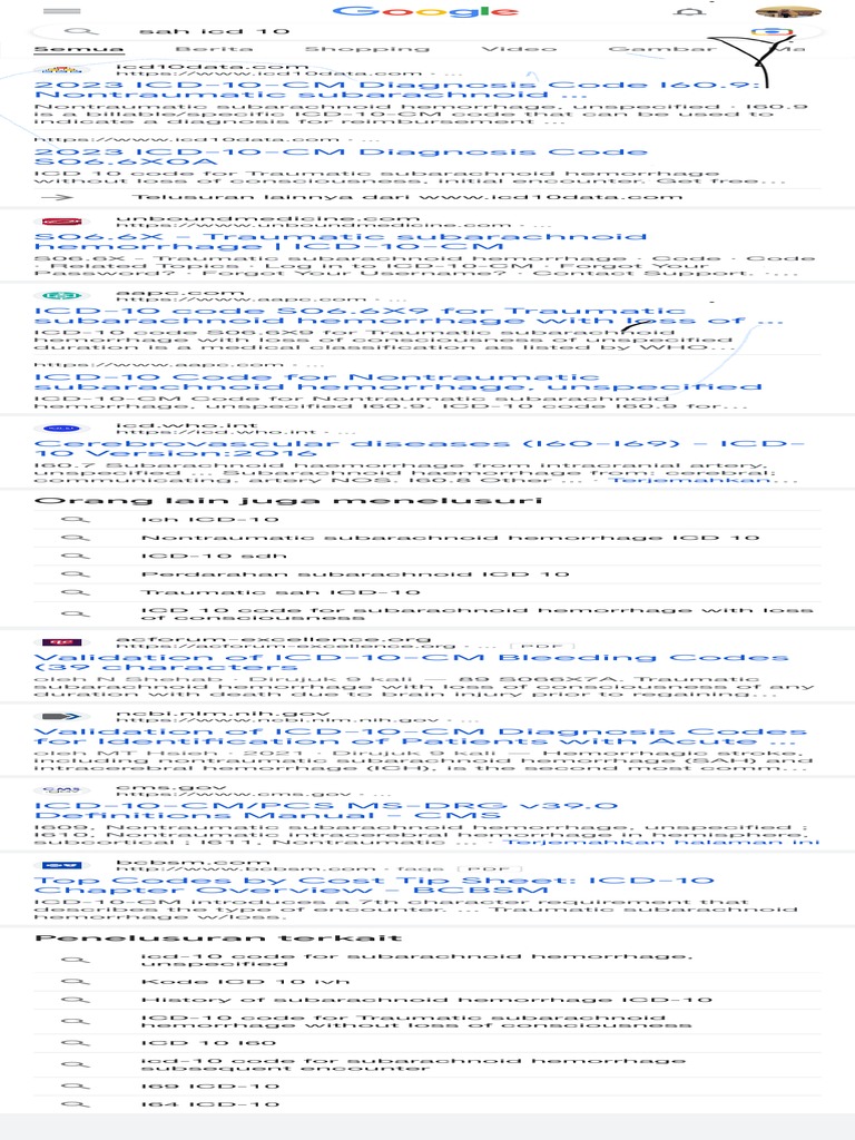 sah icd 10 - Penelusuran Google | PDF | Nervous System | Causes Of Death