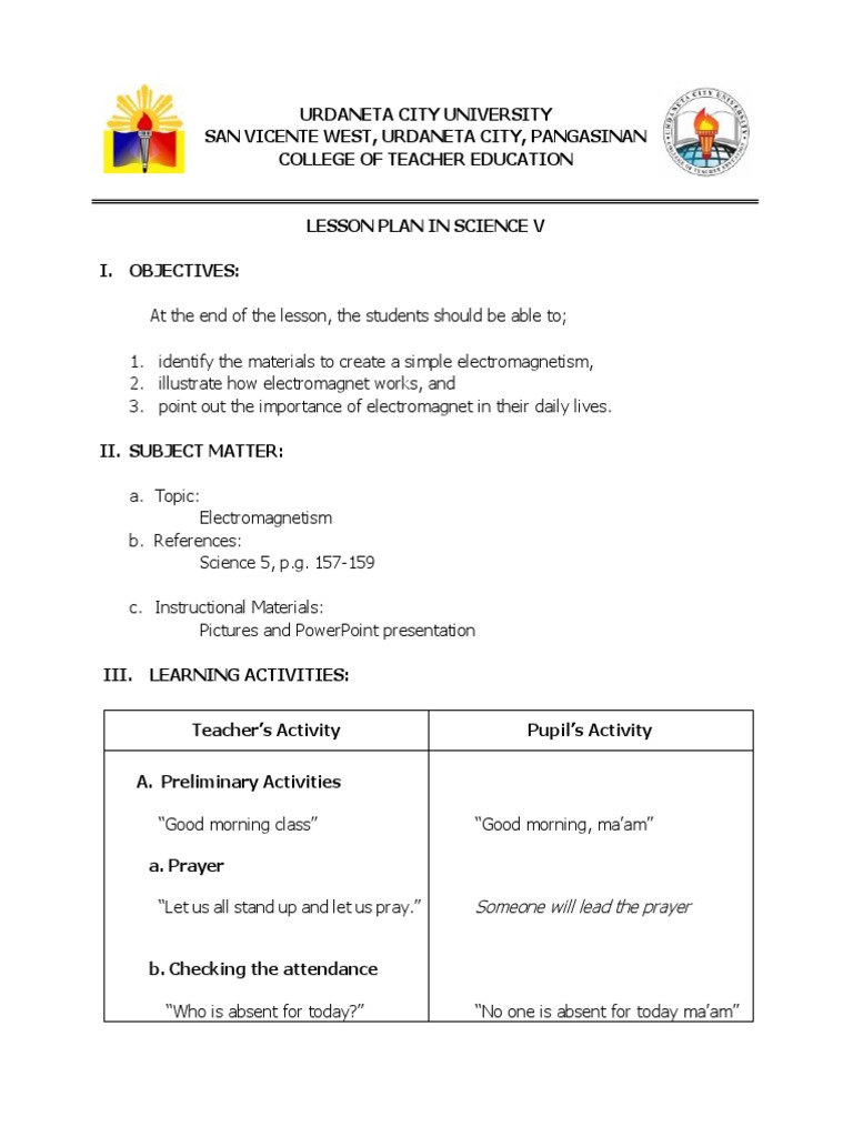 Science Lessonplan Gabuyo | PDF | Electricity | Magnet
