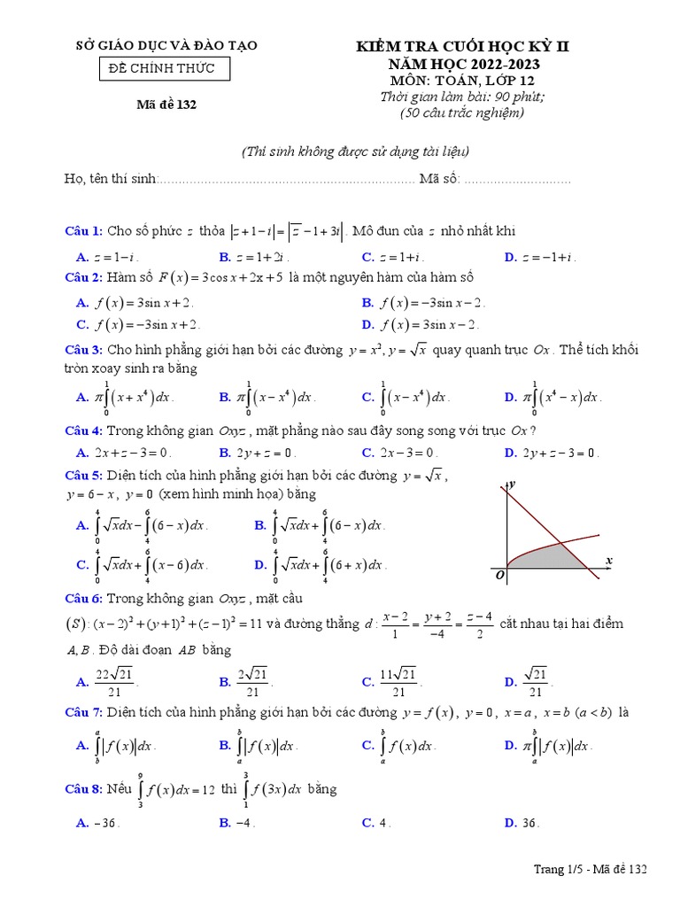De Kiem Tra Cuoi Hoc Ky 2 Toan 12 Nam 2022 2023 So GDDT Binh Duong 1 5 | PDF