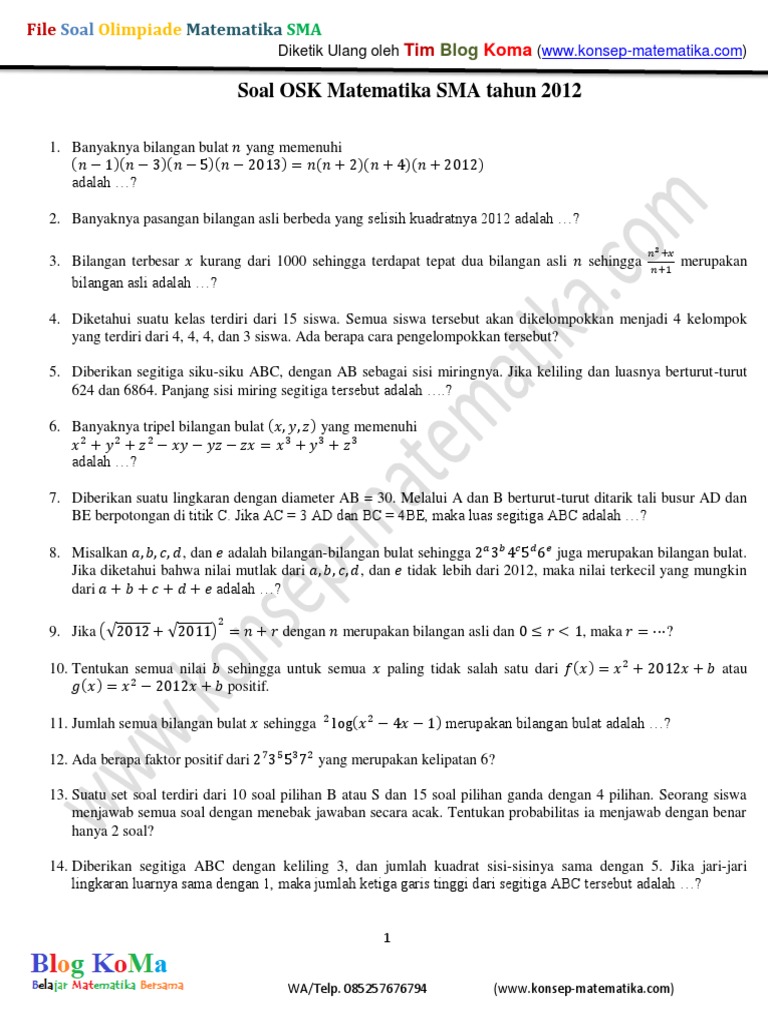 Soal OSK Matematika SMA 2012 | PDF
