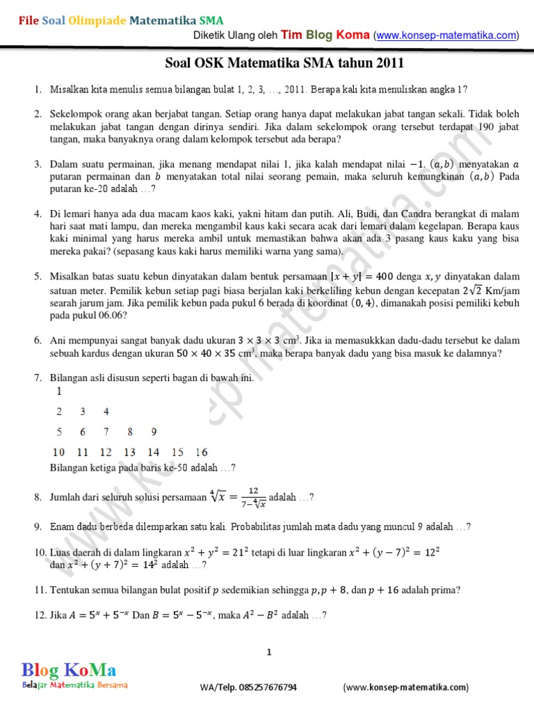 Soal OSK Matematika SMA 2011 | PDF