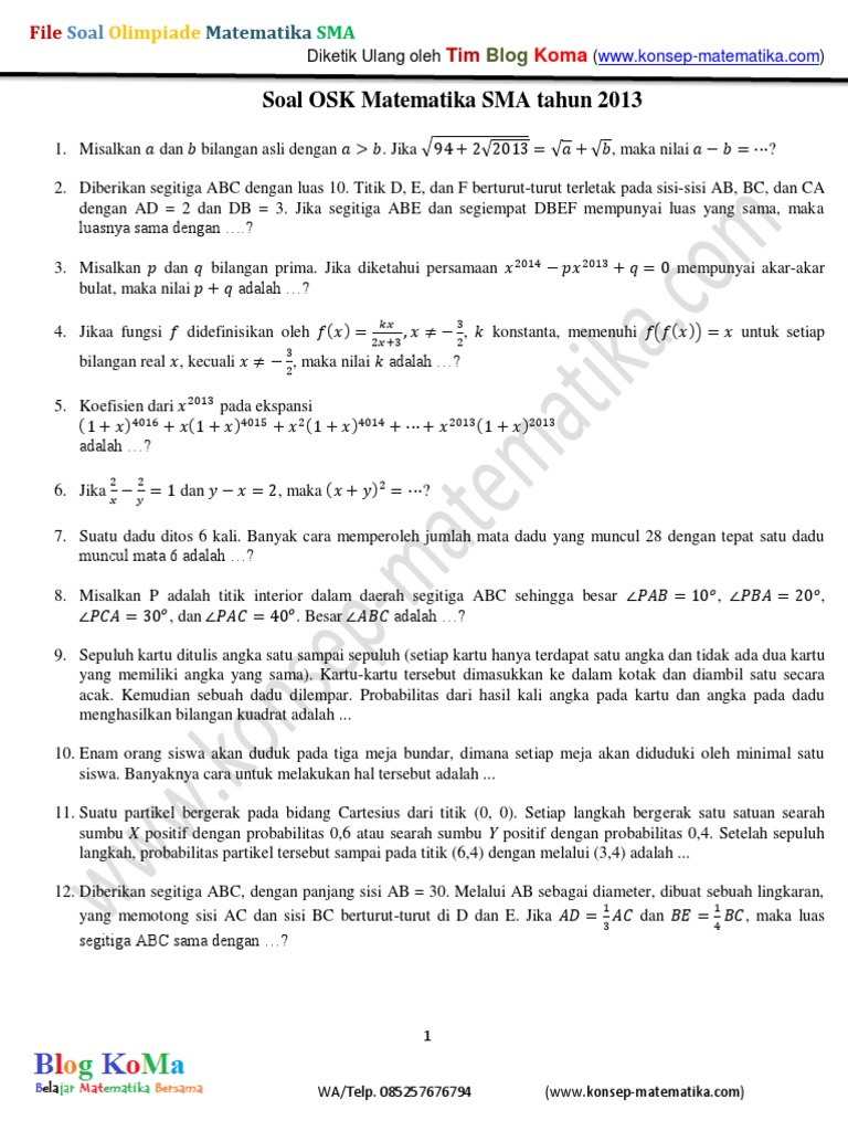 Soal OSK Matematika SMA 2013 | PDF | Metode & Bahan Ajar