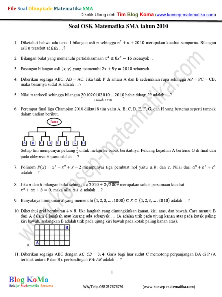 Soal OSK Matematika SMA 2010 | PDF | Metode & Bahan Ajar