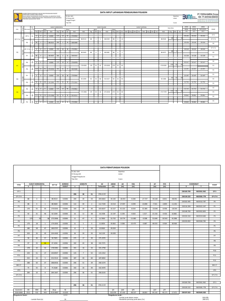 Data Input Lapangan Pengukuran Poligon | PDF