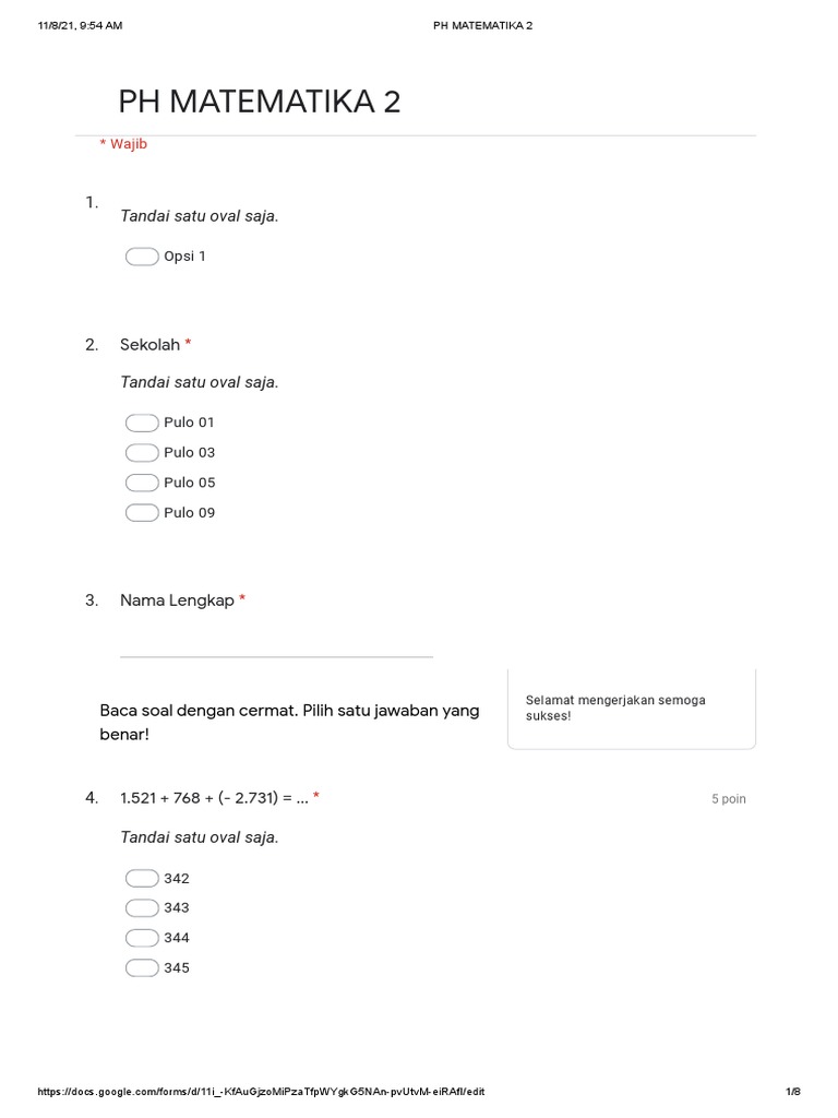 PH MTK 2 - Google Formulir | PDF