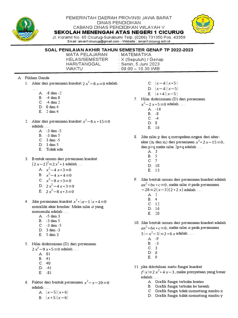 Soal Pat MTK X | PDF