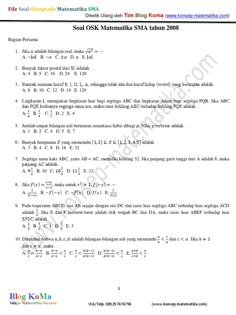 Soal OSK Matematika SMA 2008 | PDF