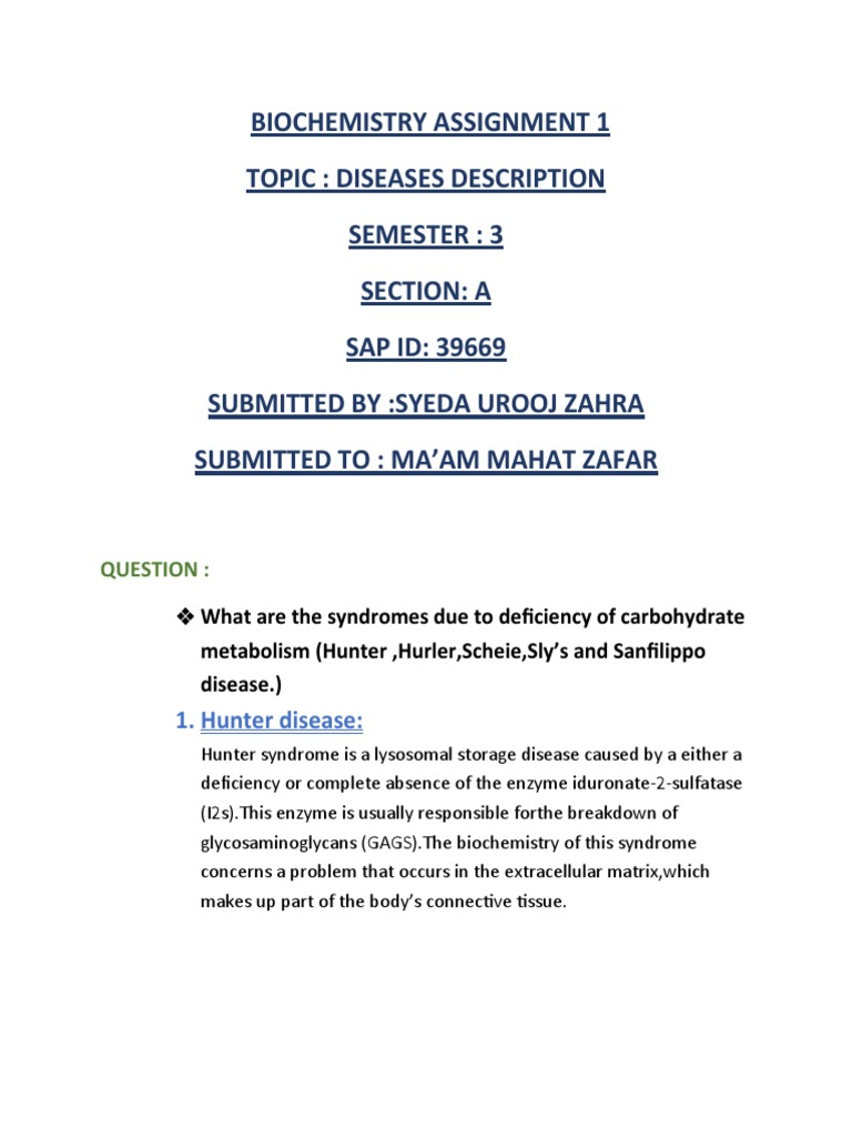 Biochemistry Assignment 1 | PDF | Medical Genetics | Genetic Disorder