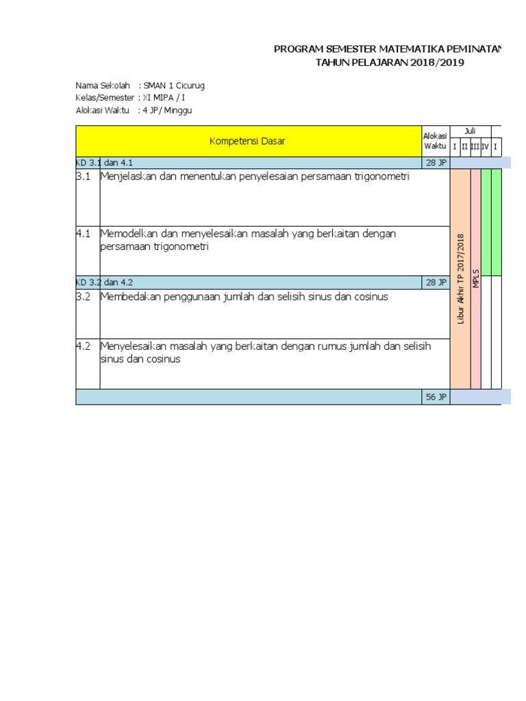 Program Semester XI TP 1819 | PDF