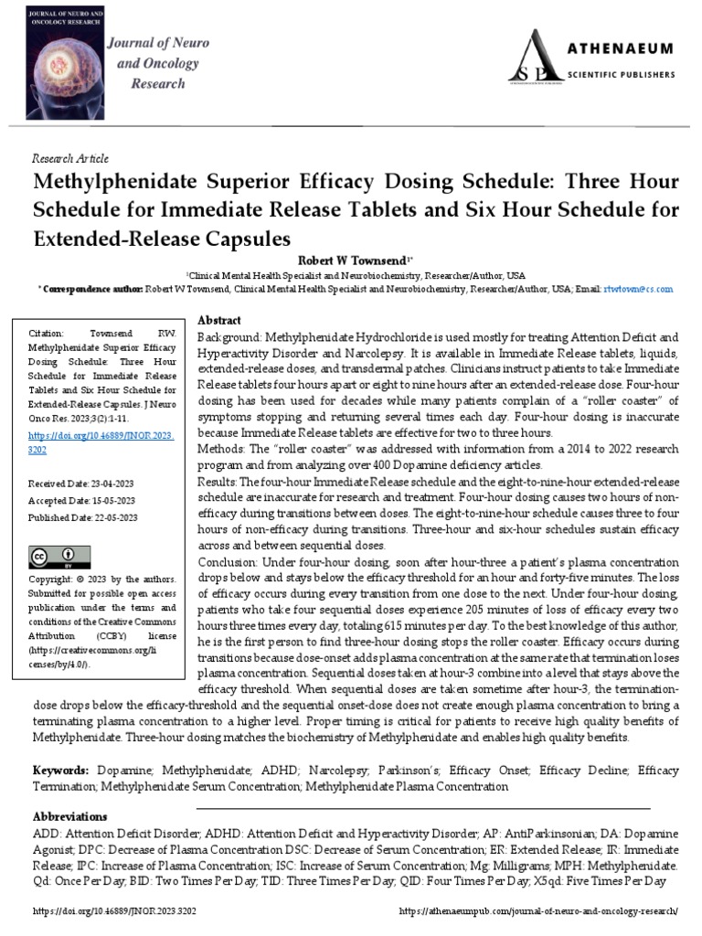 Methylphenidate Superior Efficacy Dosing Schedule Three Hour Schedule ...