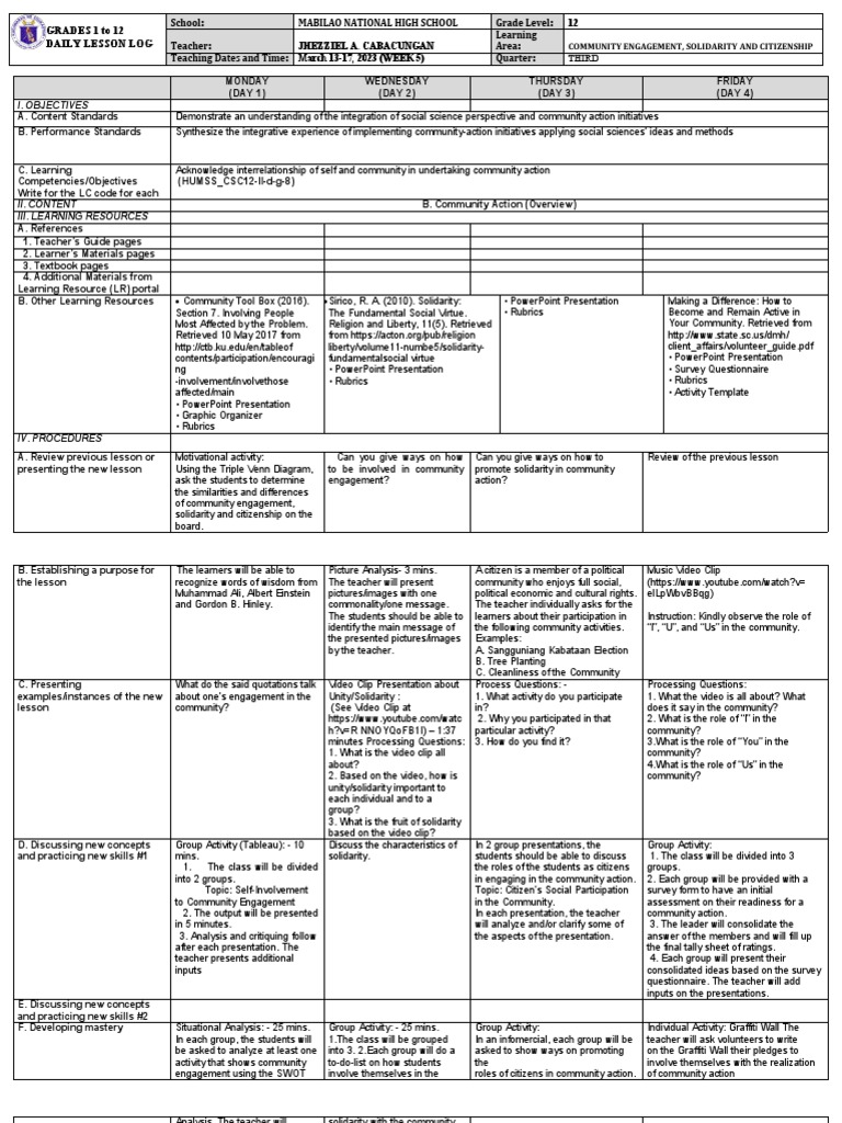 DLL Cesc Q1 W5 | PDF | Learning | Teachers