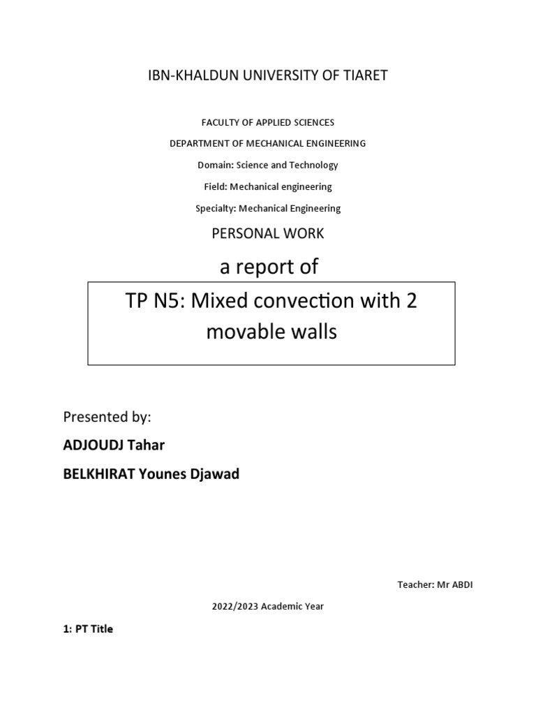 tp5 Mixed Convection With 2 Movable Walls | PDF | Heat Transfer | Convection