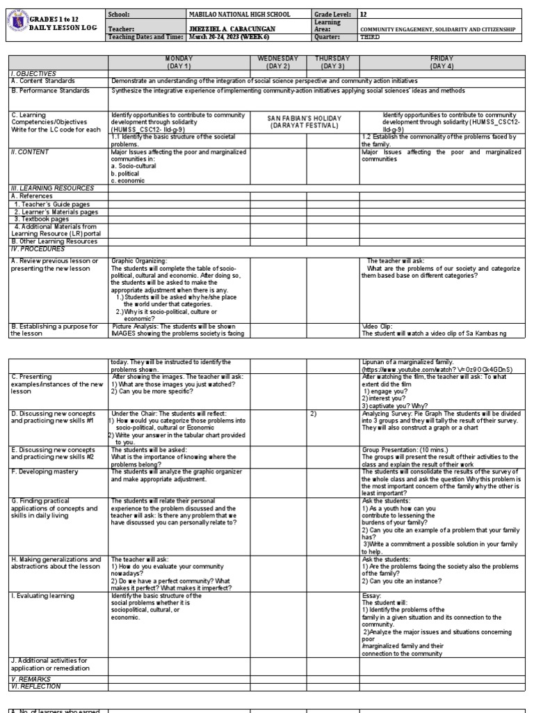 Dll Cesc Q1 W6 Pdf Learning Teachers