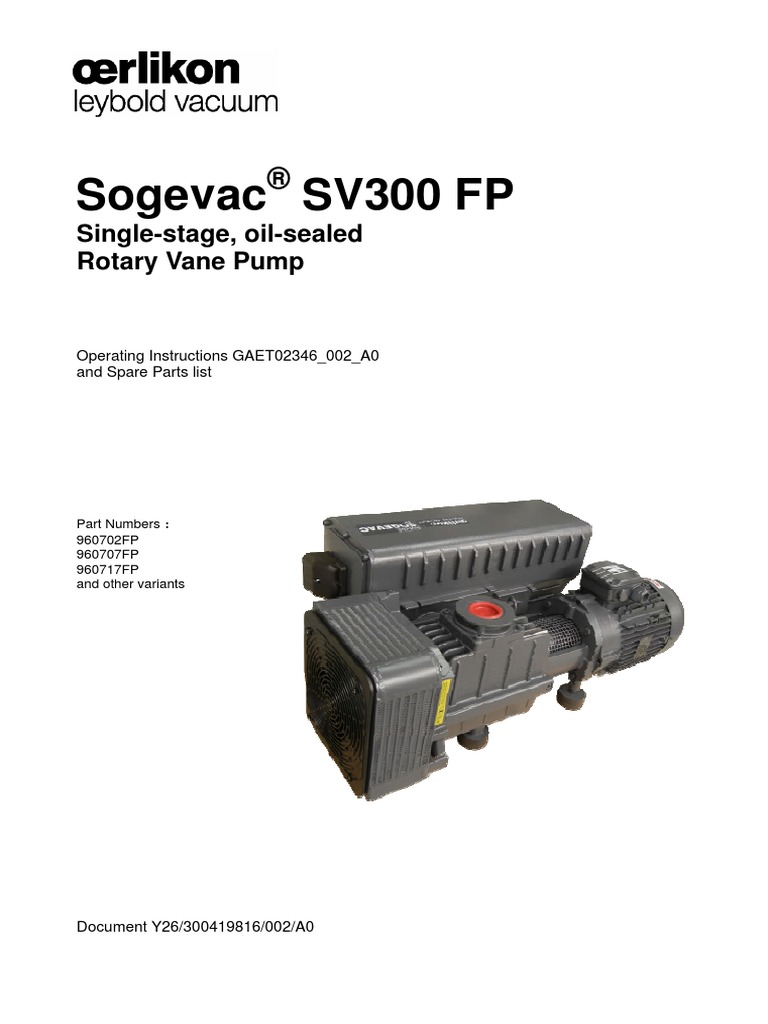 Vacuum Pump SV300 FP - GA02346 - 002 - A0 | Download Free PDF | Pump ...
