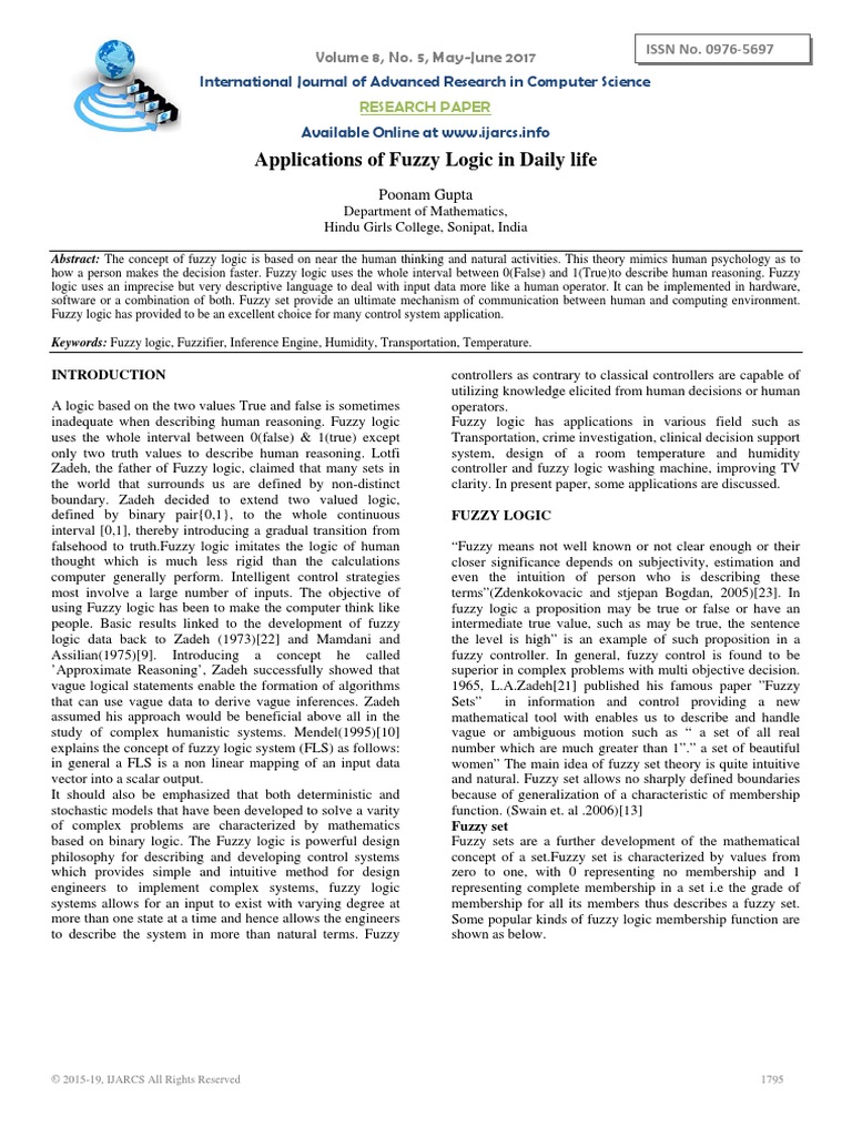 Application of Fuzzy Logic | PDF | Fuzzy Logic | Logic