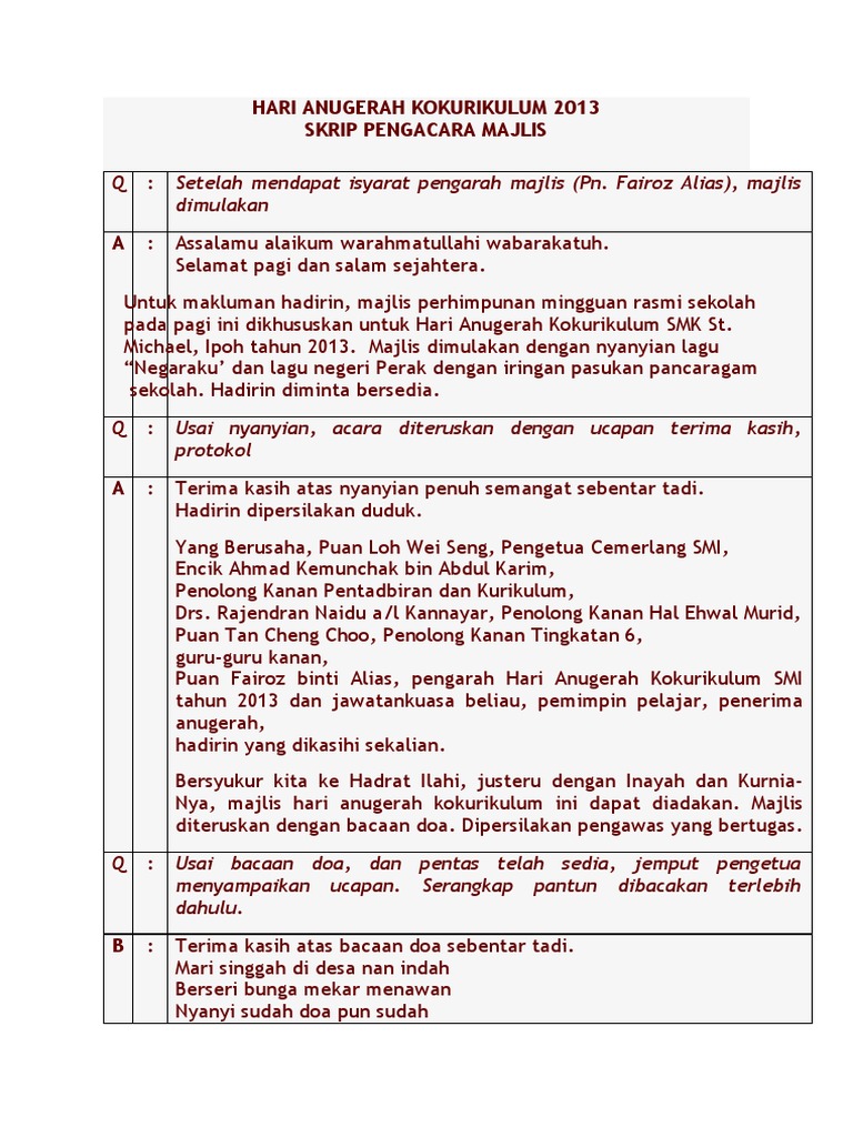 HARI ANUGERAH KOKURIKULUM 2013 | PDF
