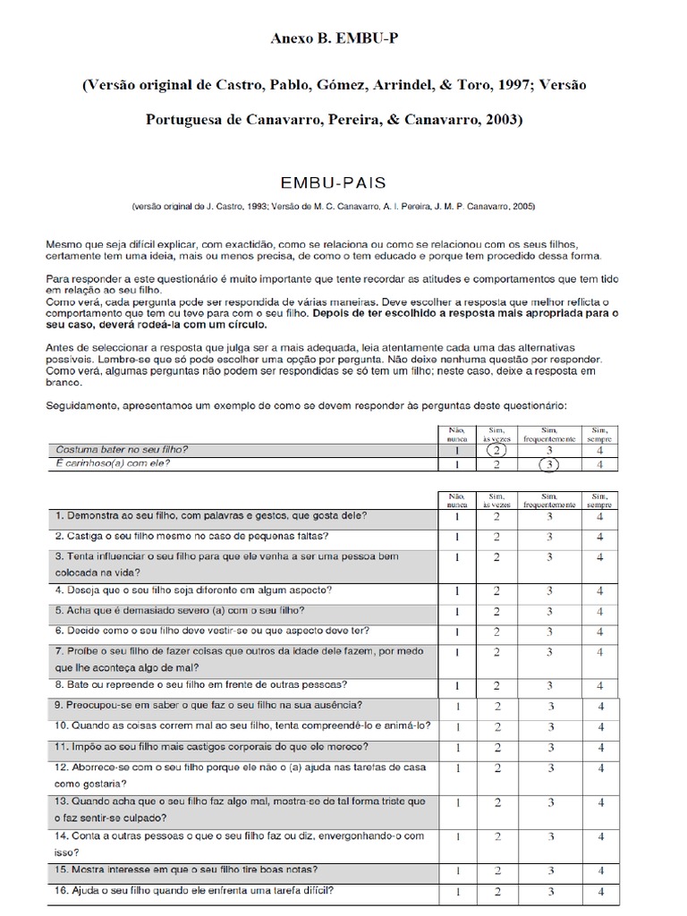 EMBU-P - Egna Minnen Bertraffande Uppfostran - Parents Version | PDF