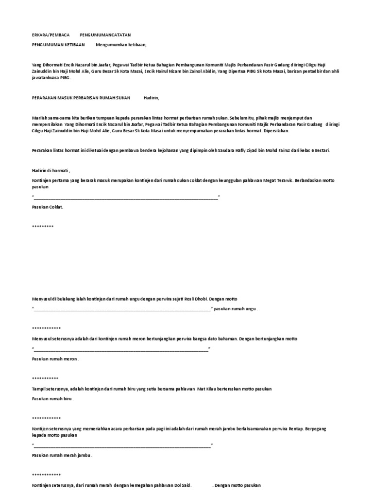 Contoh Teks MC KOT 2022 | PDF