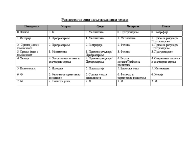 Raspored Casova-Poslepodnevna Smena | PDF