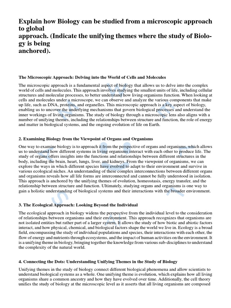 Explain How Biology Can Be Studied From A Microscopic Approach To Global - Approach. (Indicate ...