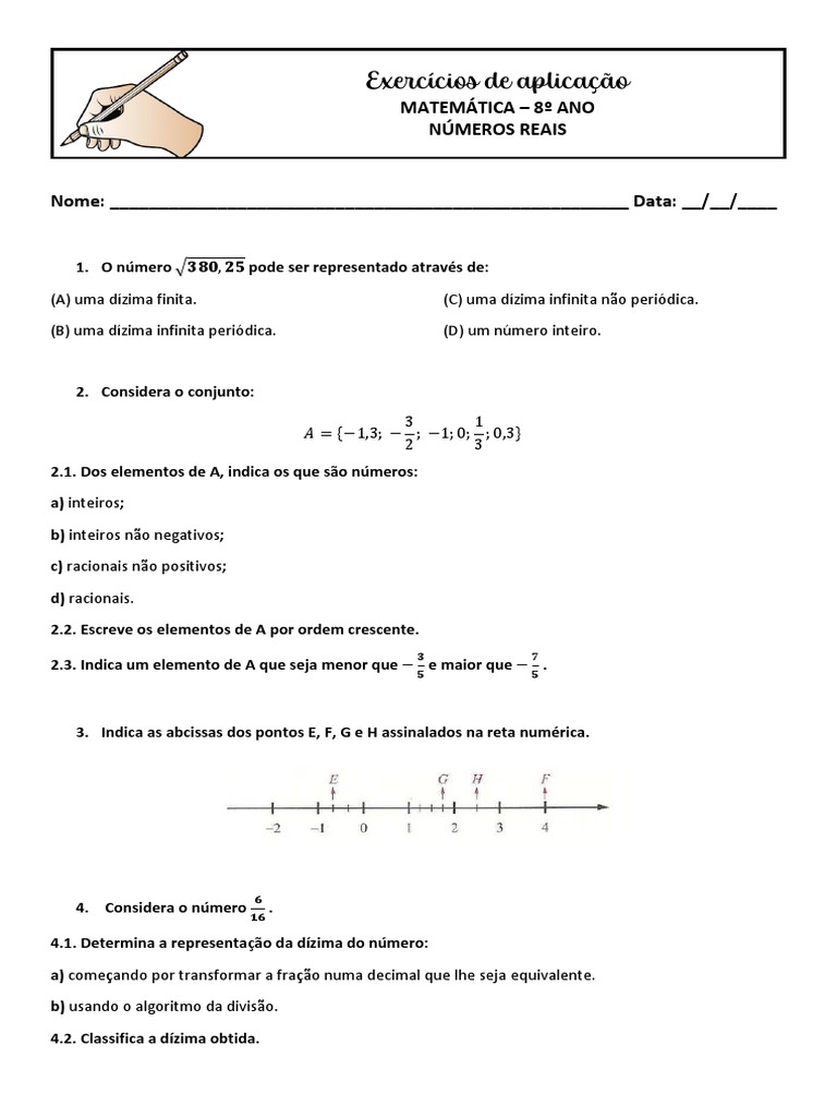 Exercícios sobre Números Reais - 8º Ano | PDF | Número racional | Números