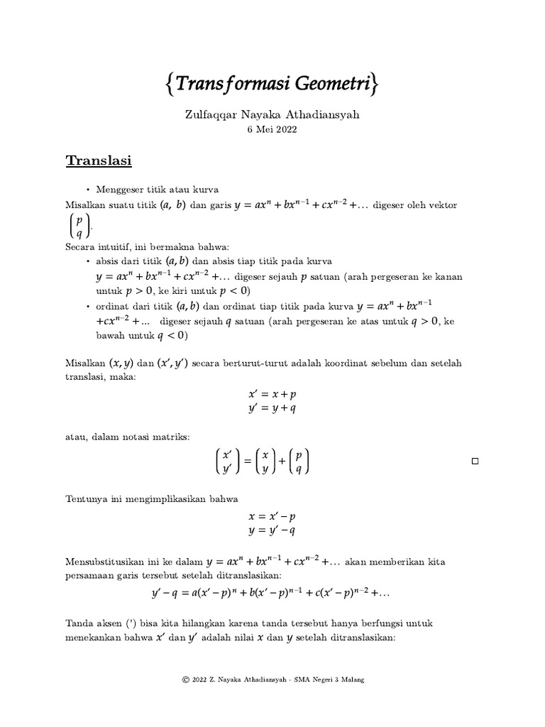 Transformasi Geometri Penurunan Rumus-Rumus | PDF