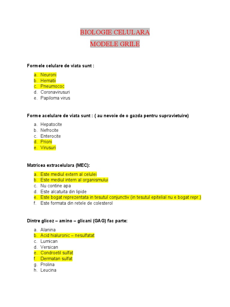 Biologie Celulara - Modele Grile | PDF