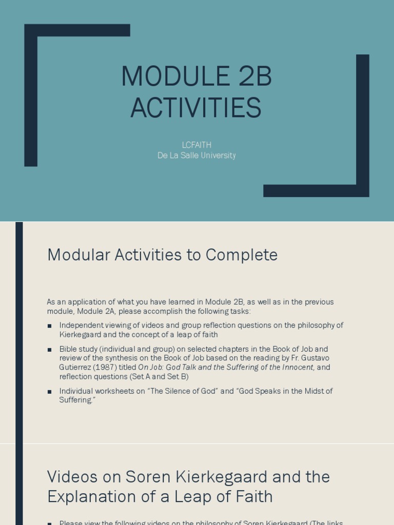 Module 2B Activities and Synthesis On Kierkegaard and The Book of Job and Unjust Suffering | PDF