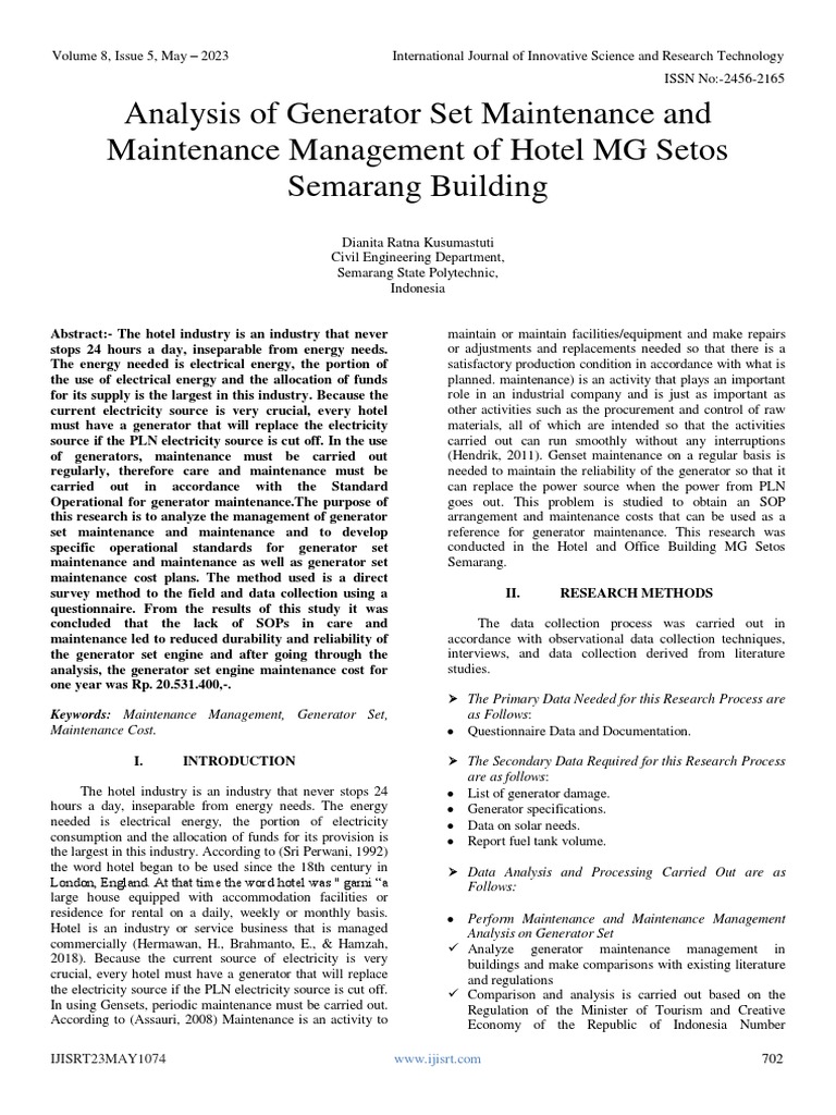Analysis of Generator Set Maintenance and Maintenance Management of ...