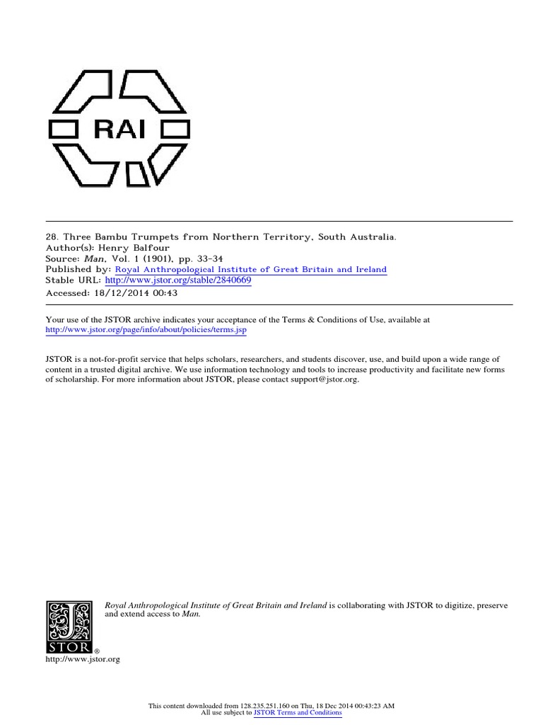 (Man Vol. 1) Henry Balfour - 28. Three Bambu Trumpets From Northern ...