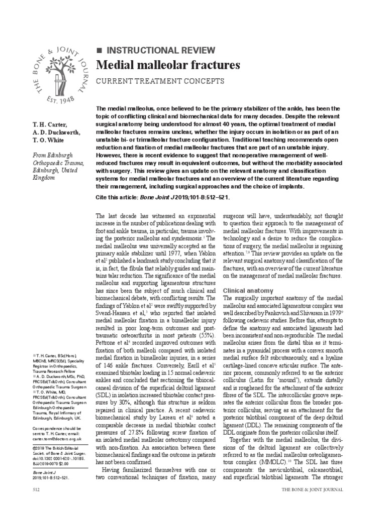 Medial Malleolar Fractures | PDF | Ankle | Orthopedic Surgery