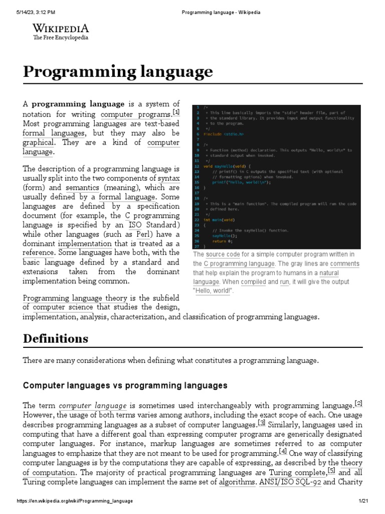 Programming Language - Wikipedia | PDF | Programming Language ... Programming Language - Wikipedia | PDF | Programming Language ...