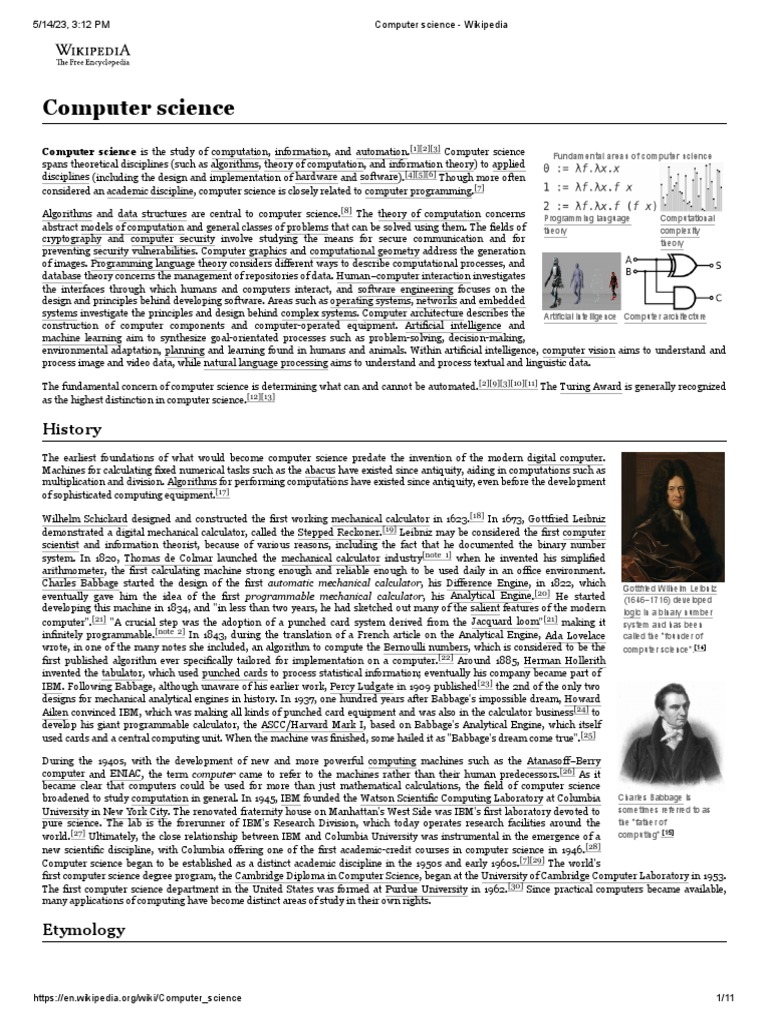 Computer Science - Wikipedia | PDF | Computer Science | Theoretical Computer Science