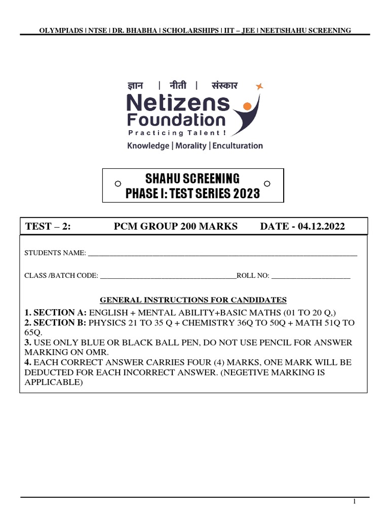 PCM Test-02 04.12.2022 | PDF | Physical Sciences | Materials