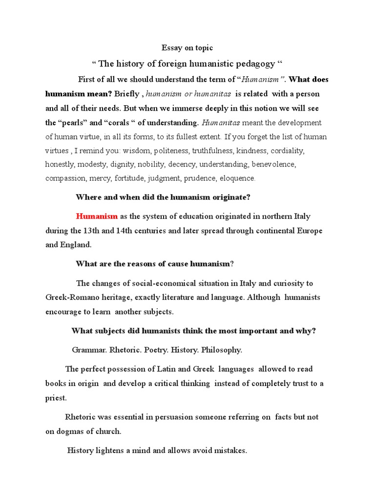 Essay of History of Humanistic Pedagogy | PDF | Humanism | Pedagogy