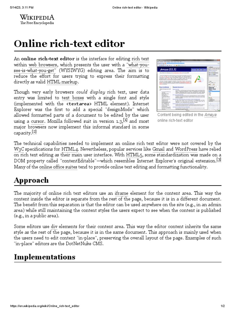 Online Rich-Text Editor - Wikipedia | PDF | Internet | Web Software