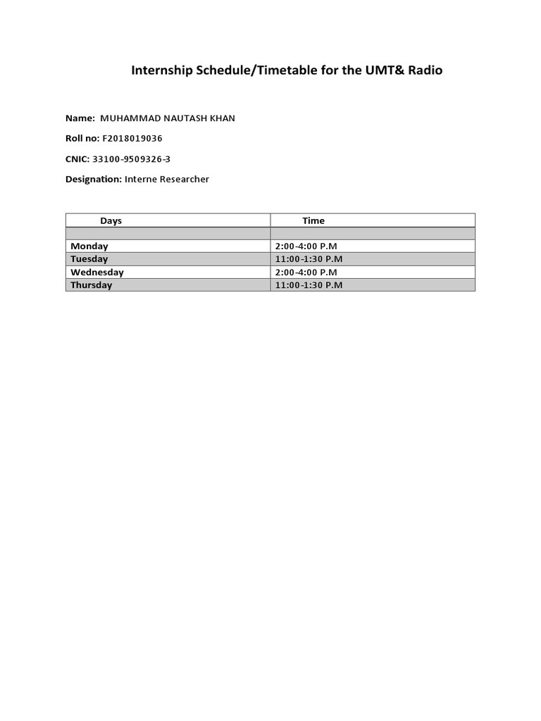Internship Schedule | PDF | Science & Mathematics