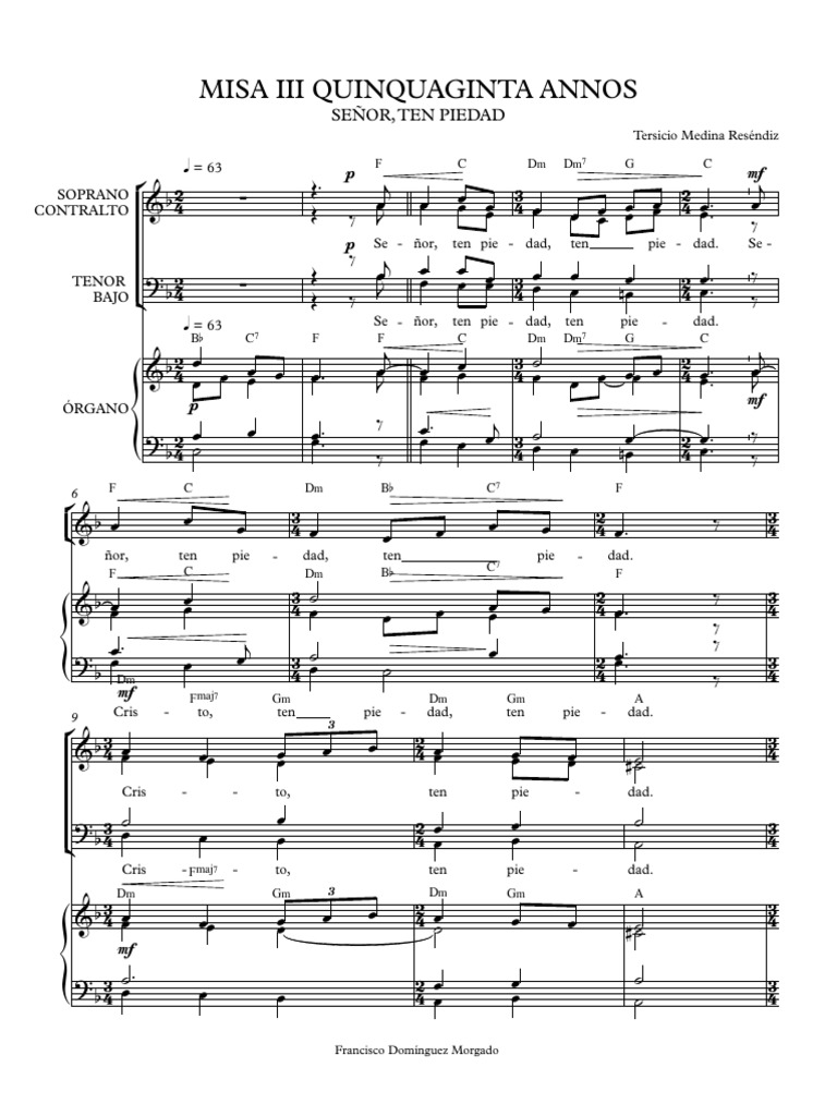 MISA III QUINQUAGINTA ANNOS CORAL Y ORG - Partitura Completa | PDF | Caligrafía occidental ...