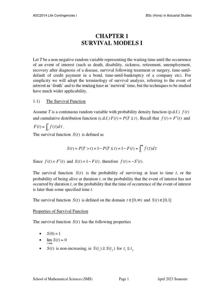 Lecture Notes (Chapter 1) ASC2014 Life Contingencies I | PDF | Function ...